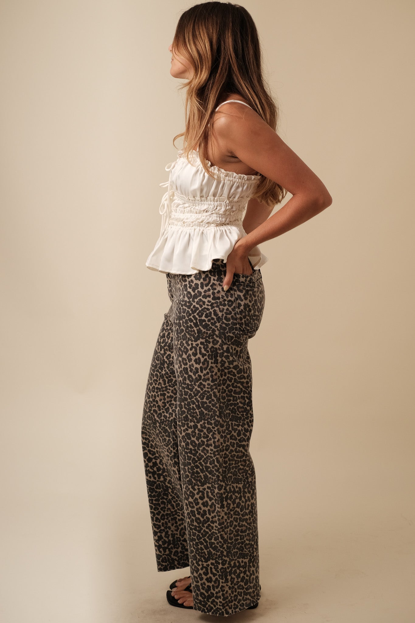 Miou Muse Zoey Leopard Wide Leg Straight Jeans
